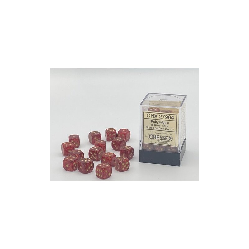Chessex: Glitter 12mm d6 Ruby/gold Dice Block™ (36 dice), 13,99